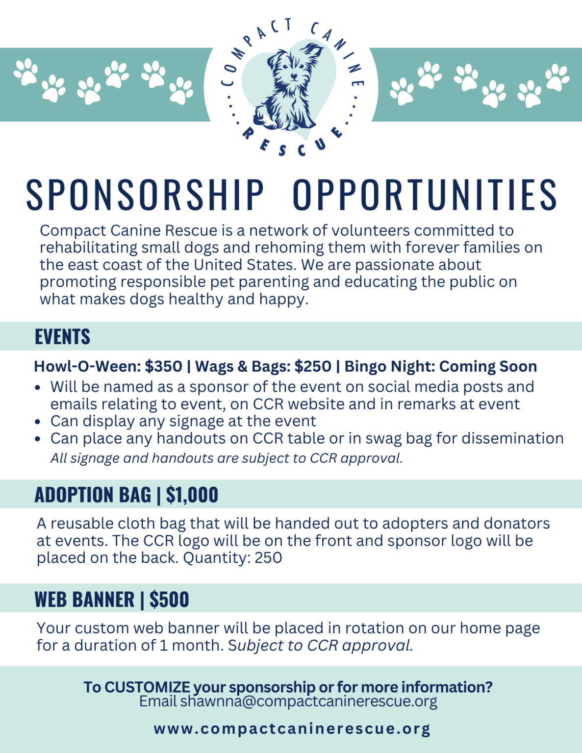 Sponsorship Opportunities – Compact Canine Rescue